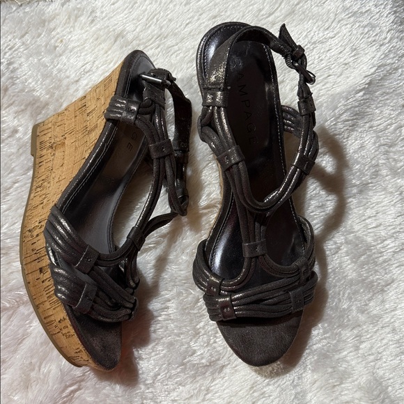 Rampage | Shoes | Rampage Shiny Black Wedge Sandals | Poshmark